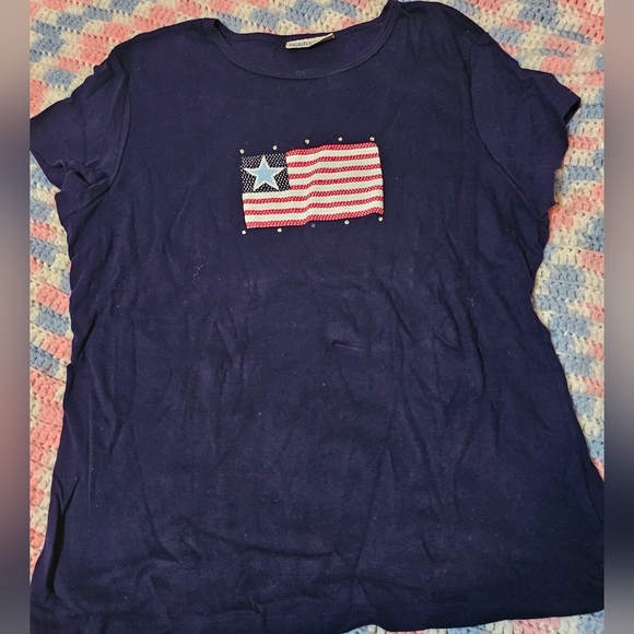 Basic Editions | Tops | Basic Editions Navy Tee With Flag Design | Poshmark